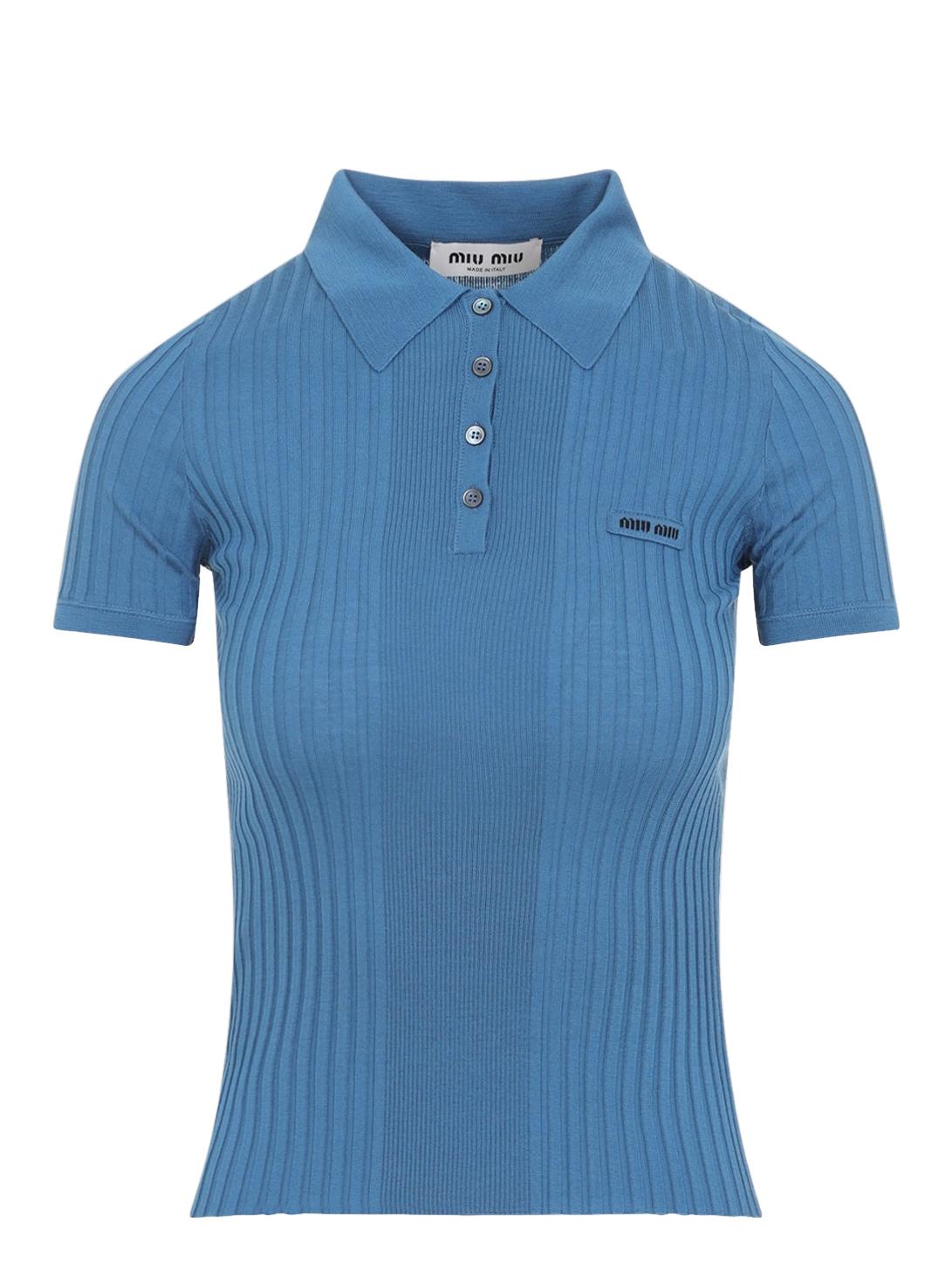 MIU MIU Miu Miu Ribbed Knit Wool Polo Shirt