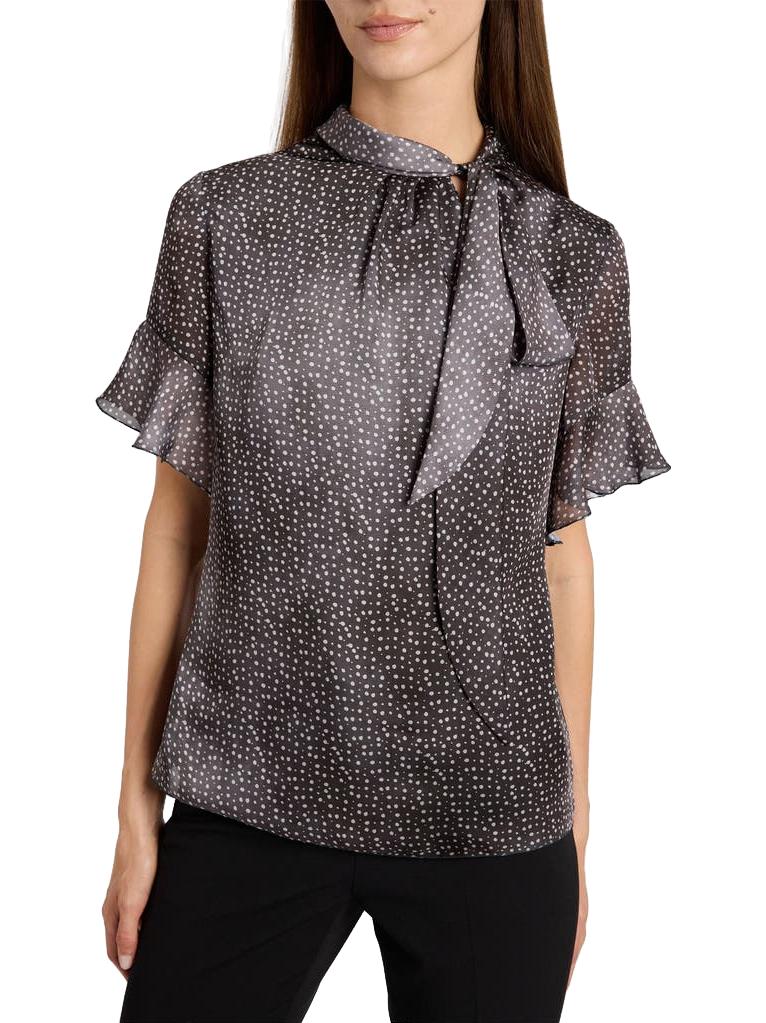 SANTORELLI Santorelli Athena Blouse with Short Flutter-Sleeves and Tie Neck