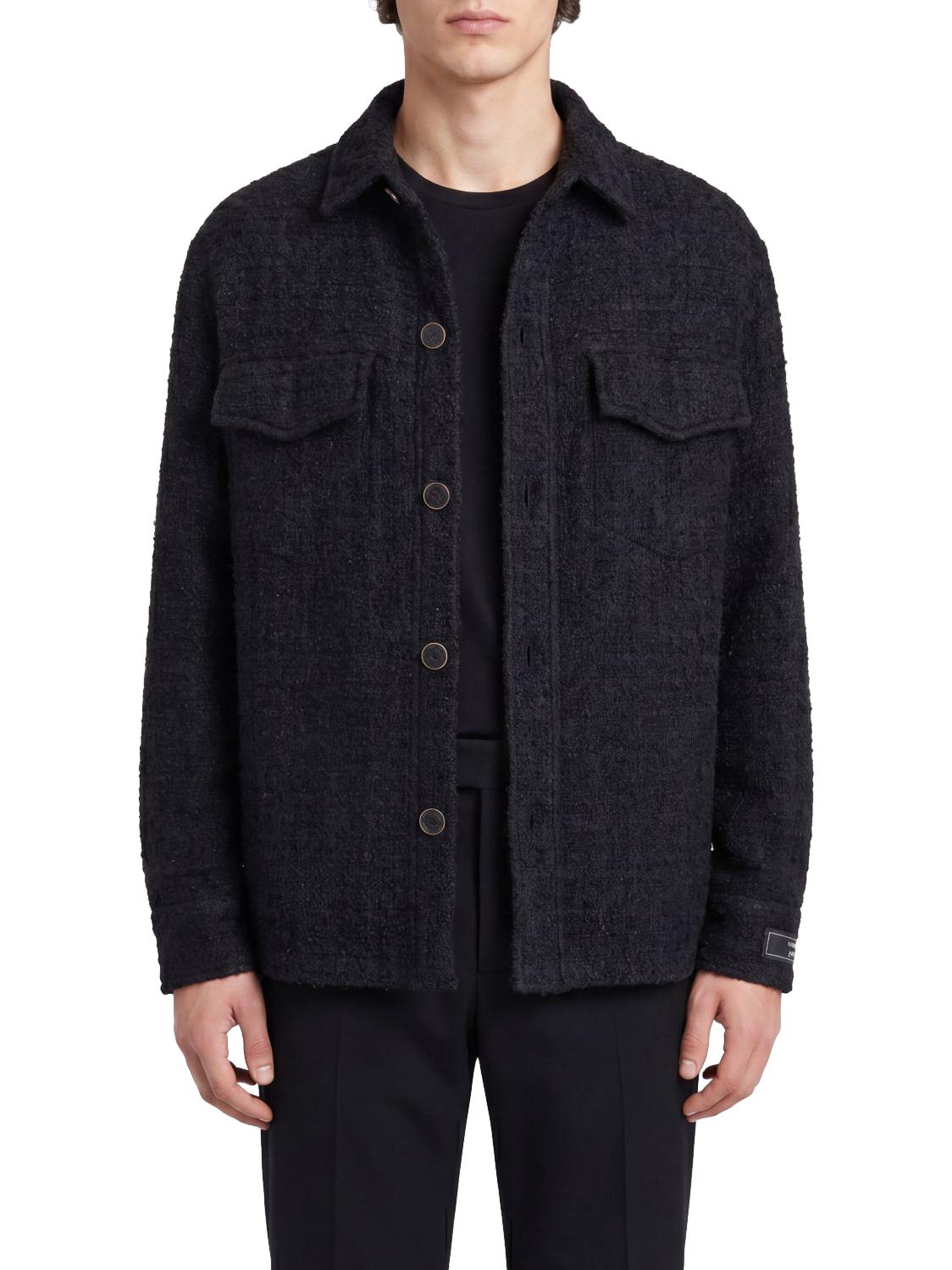 BALMAIN cotton-blend tweed shirt jacket with patch pockets