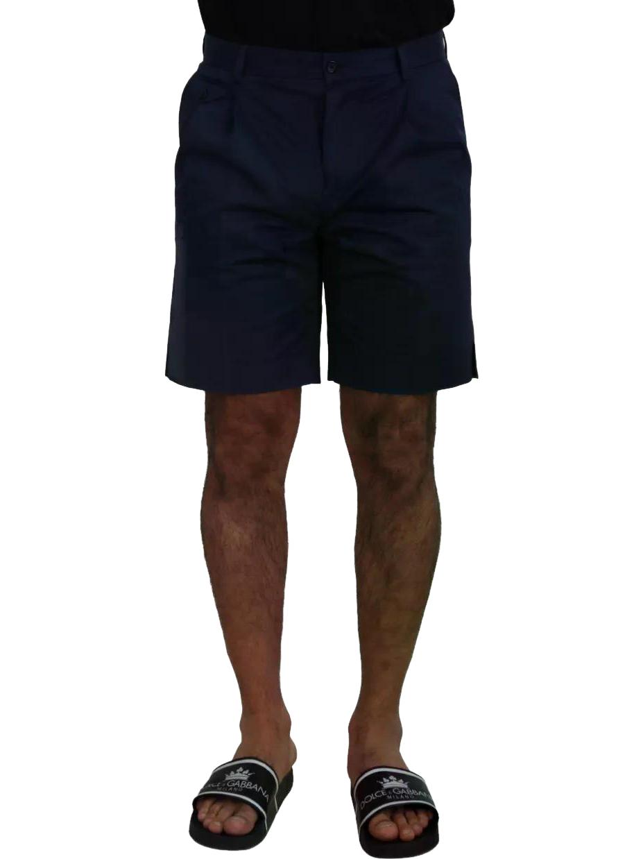 DOLCE & GABBANA Dolce & Gabbana Navy Blue Cotton Pleated Chino Shorts