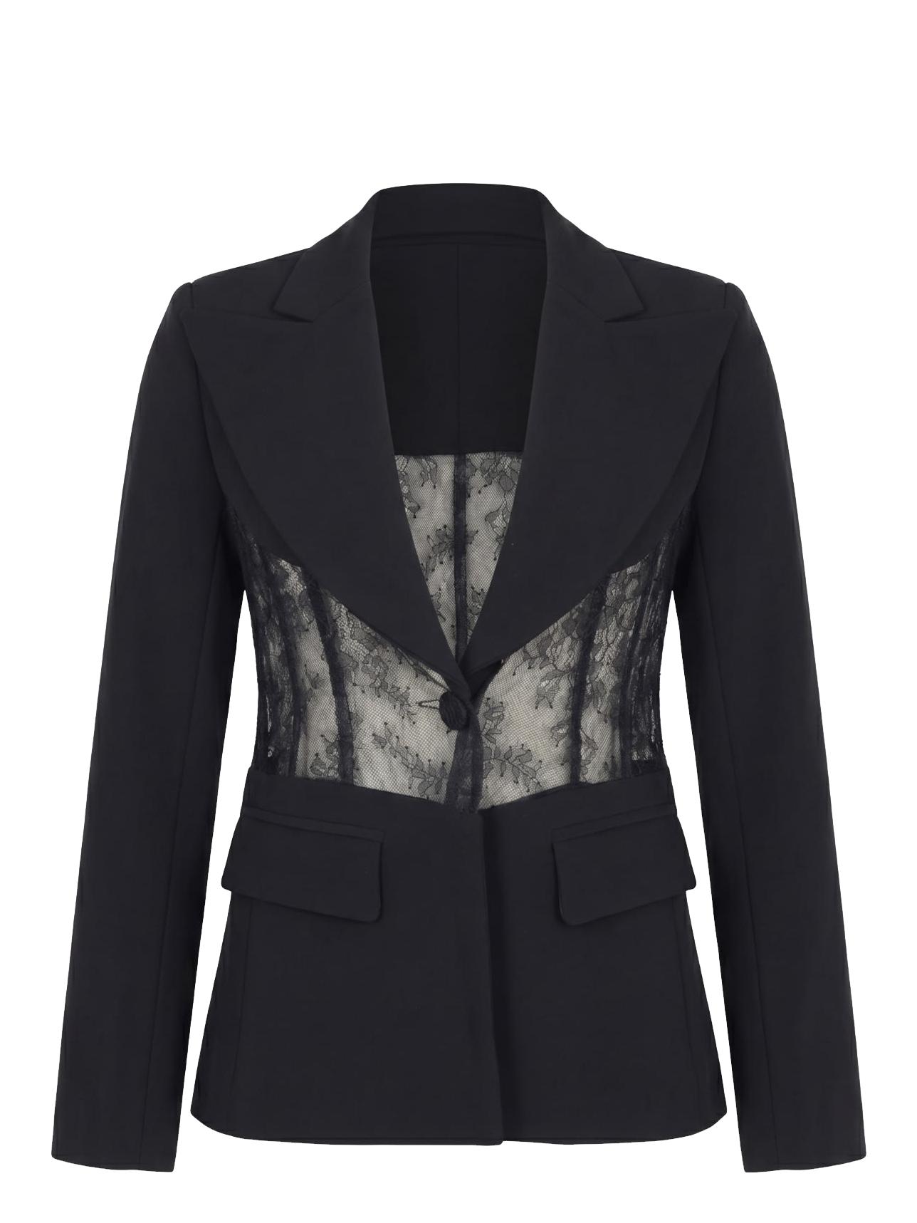 ME+EM Lace Insert Tulle Blouse