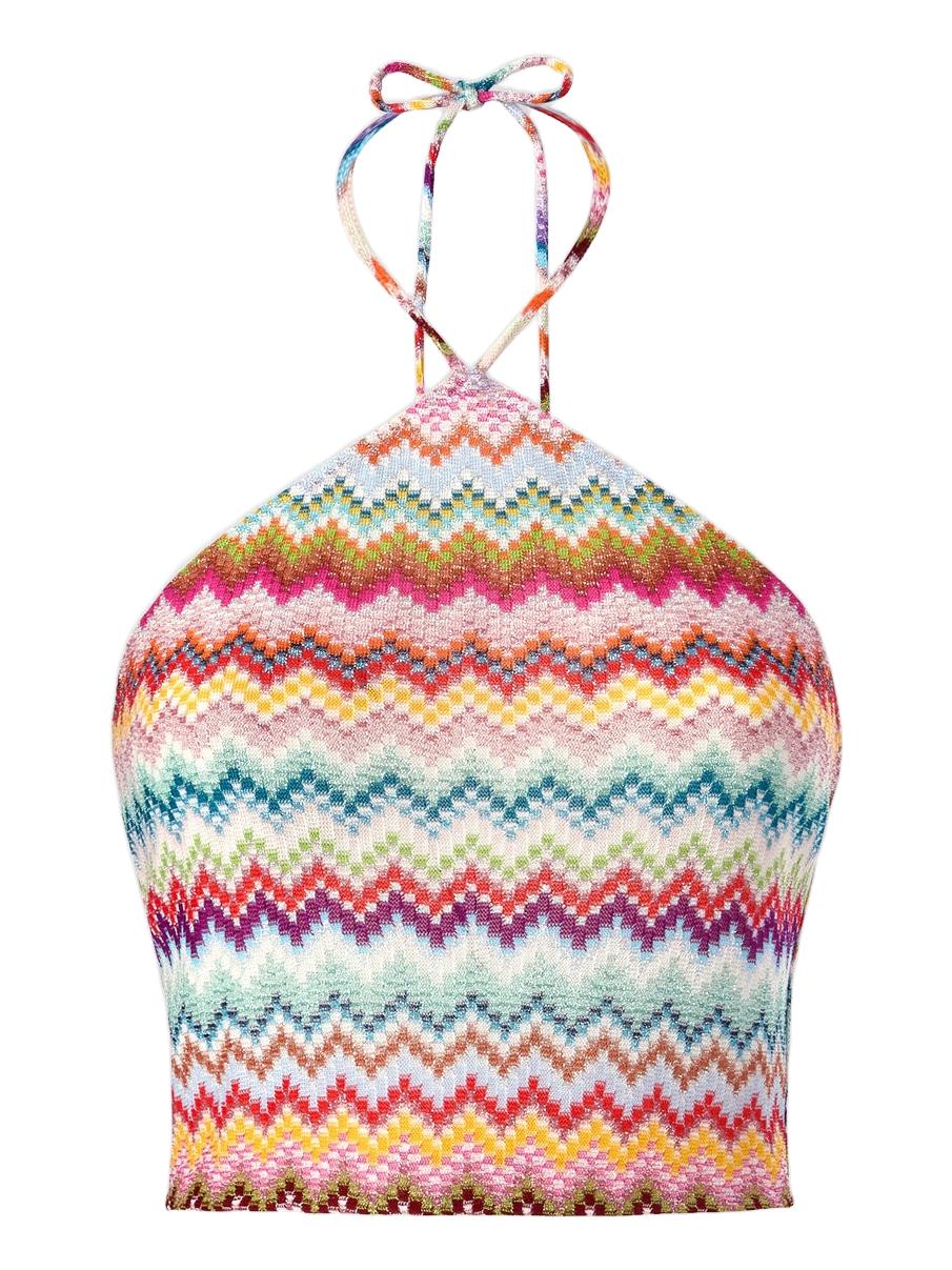 MISSONI Missoni Lamé Viscose Halter Neck Top with Pixel Zigzag Pattern