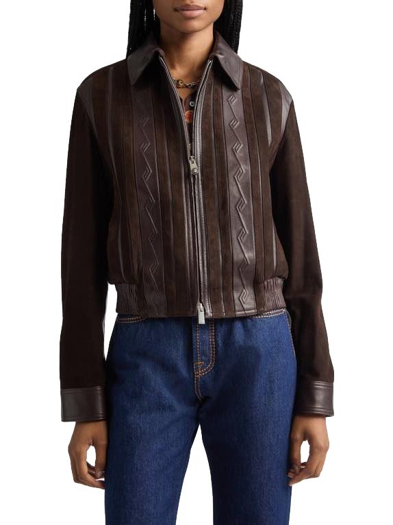 VERSACE Versace Mixed Media Greca Blouson Jacket