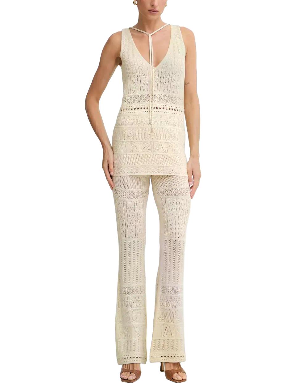 PATRIZIA PEPE Patrizia Pepe Logo Pointelle Knit Flared Trousers