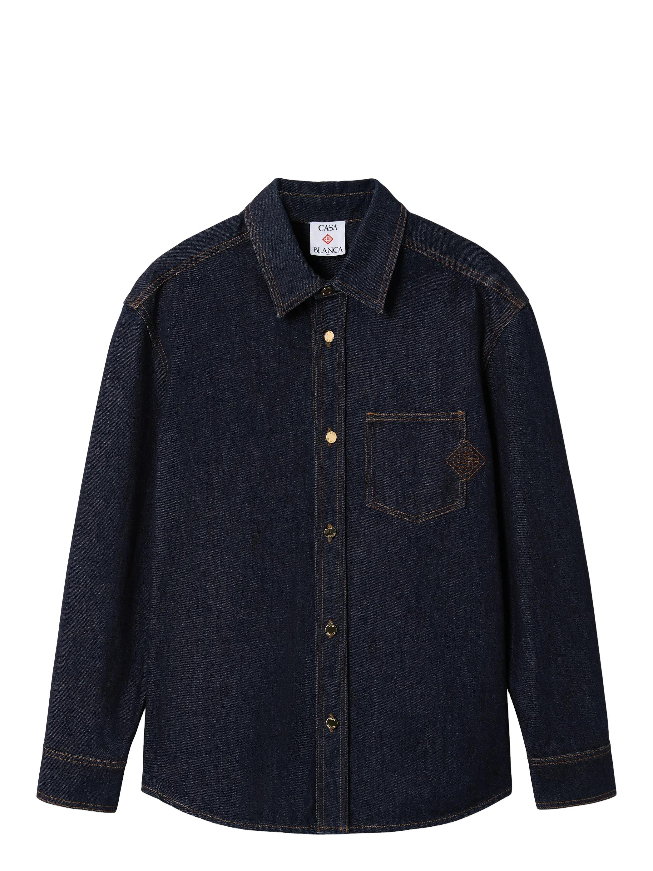 CASABLANCA indigo raw denim long sleeve shirt,