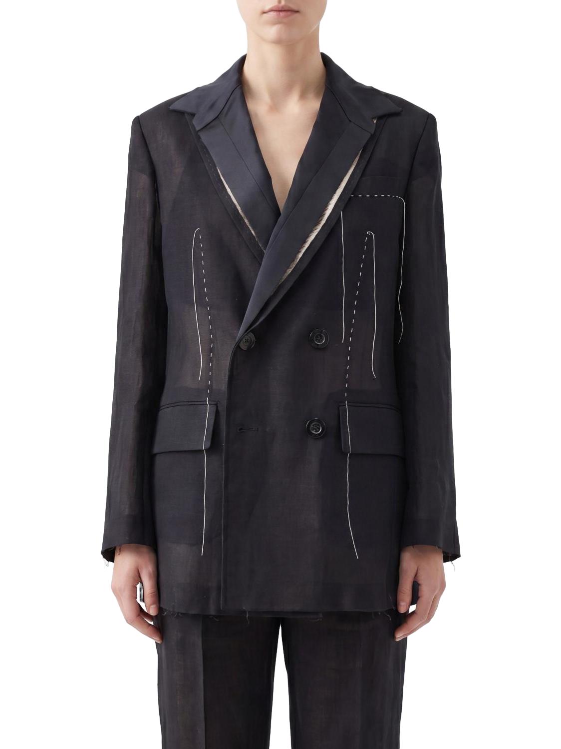 SACAI Sacai Cropped Double-Breasted Patchwork Wool Blend Blazer