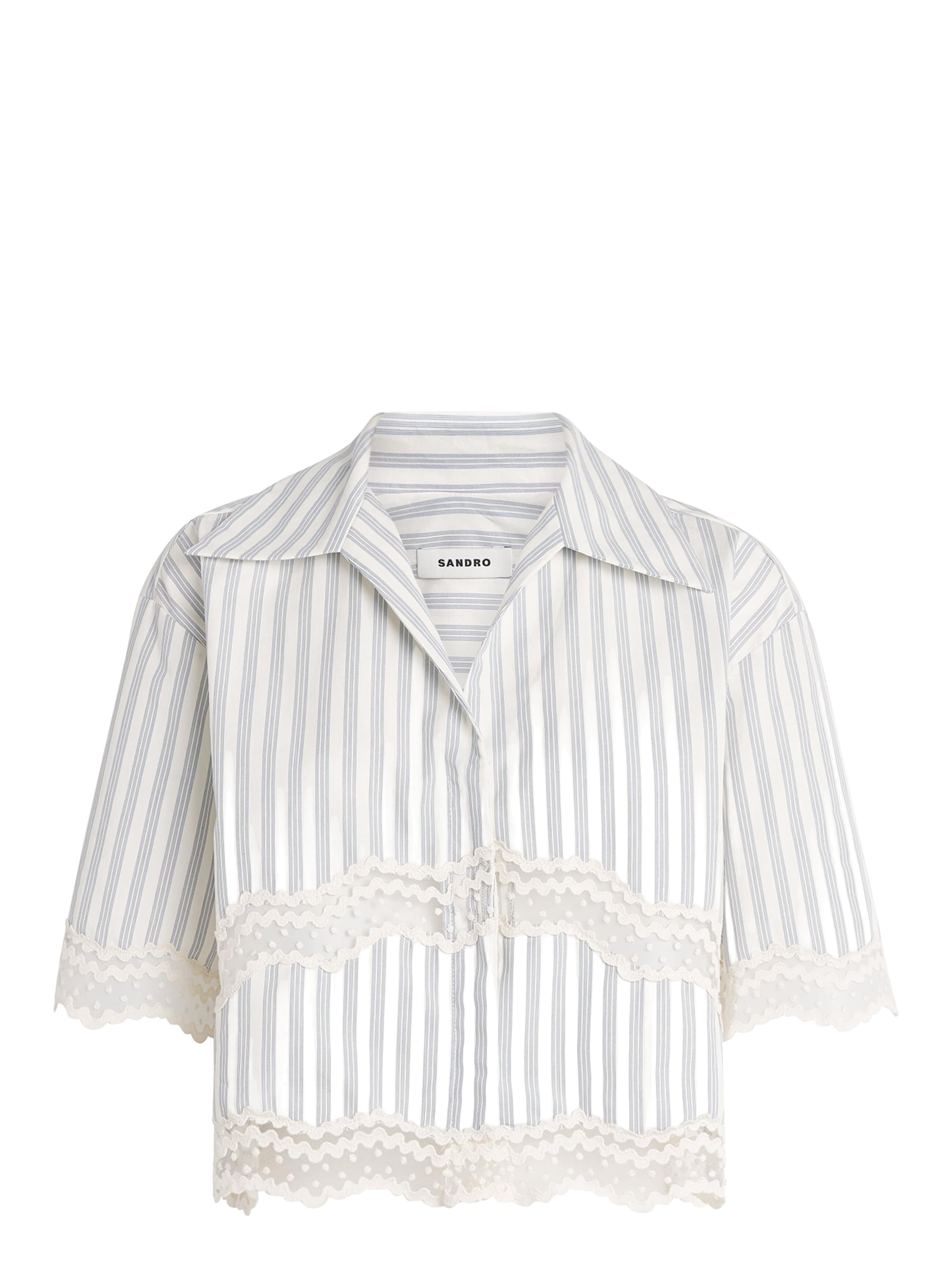 SANDRO Sandro Paris Cotton Striped Embroidered Shirt