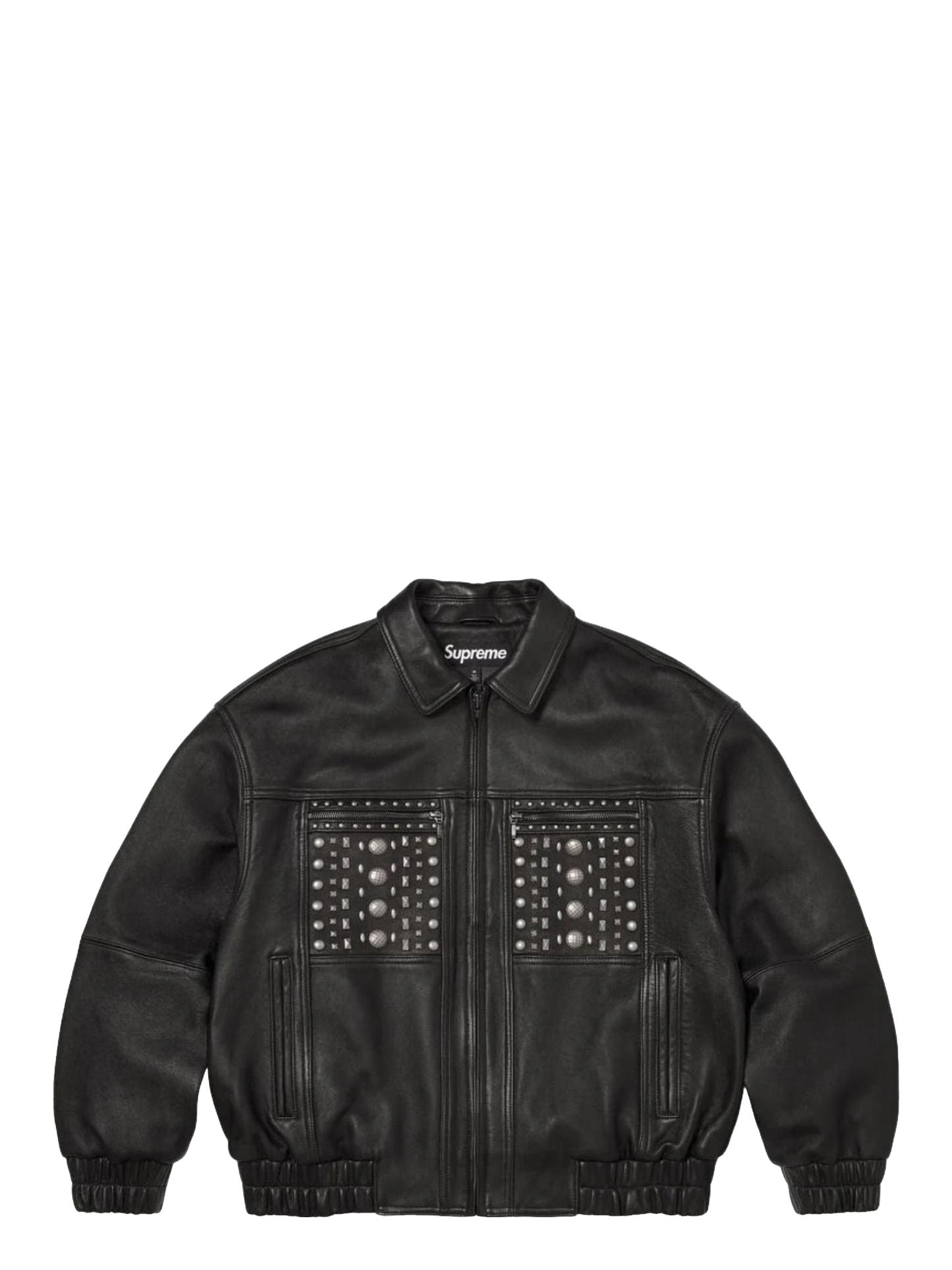 Supreme Mister Cartoon Embroidered Leather Jacket - Black
