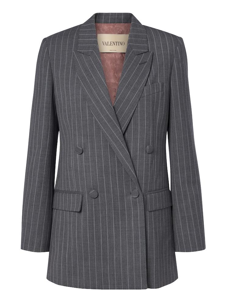 VALENTINO Valentino Pinstripe Virgin Wool Double-Breasted Blazer