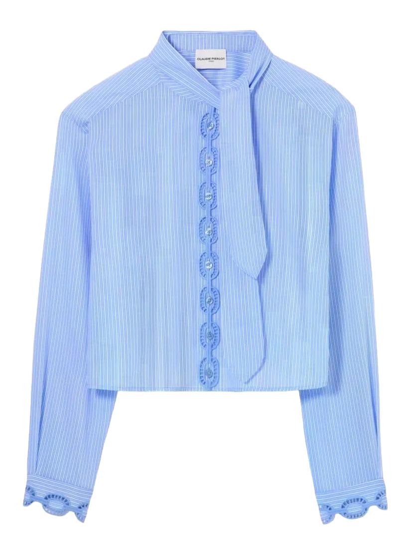 CLAUDIE PIERLOT Claudie Pierlot Striped Mao Collar Embroidered Shirt