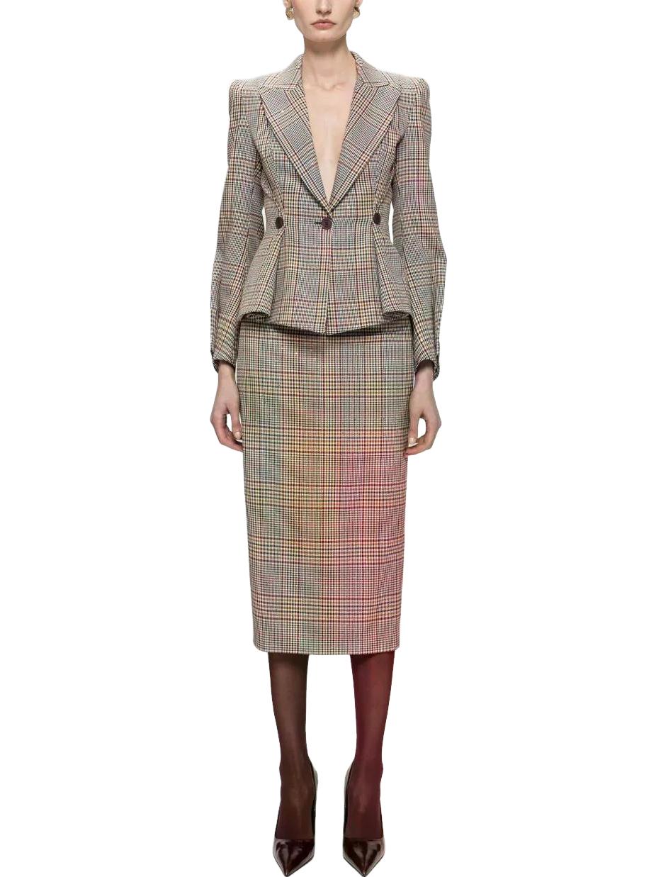 NISSA High-Waisted Midi Skirt with Plaid Pattern