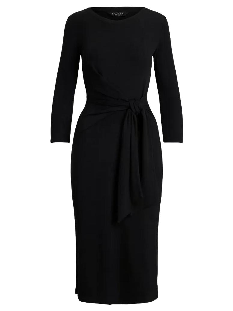 RALPH LAUREN Lauren Ralph Lauren Tie-Front Rib-Knit Midi Dress