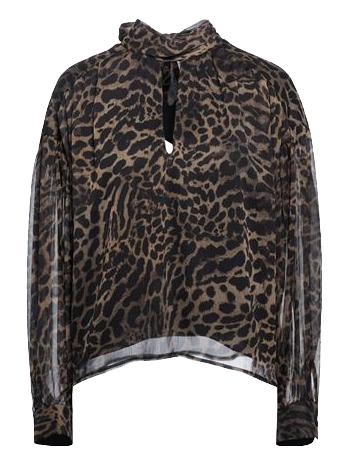 KAOS KAOS Leopard Print Georgette Bow-Tie Neck Long Sleeve Blouse