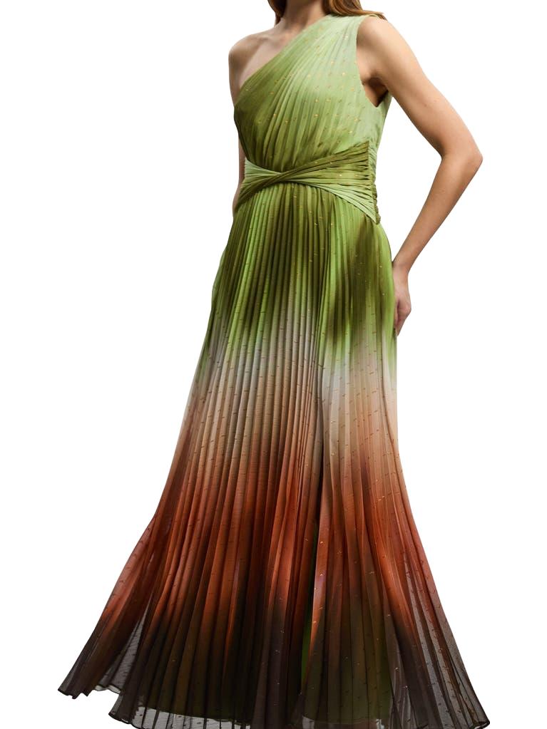 KAREN MILLEN Karen Millen Ombre One-Shoulder Pleated Maxi Dress