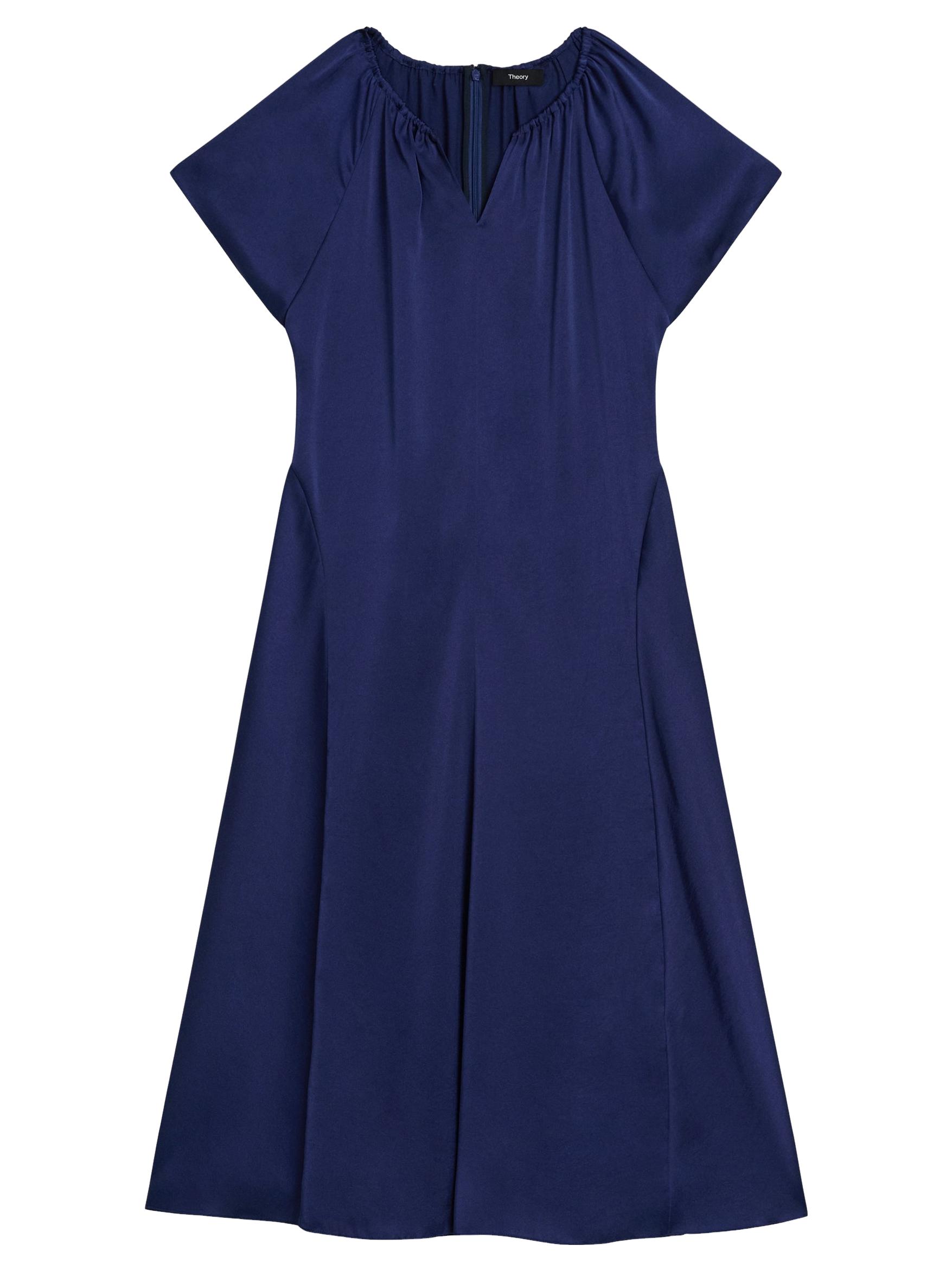 THEORY Satin Gathered Notch Midi Dress