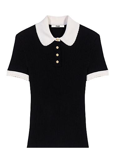 MAJE MAJE Ribbed Knit Polo Shirt