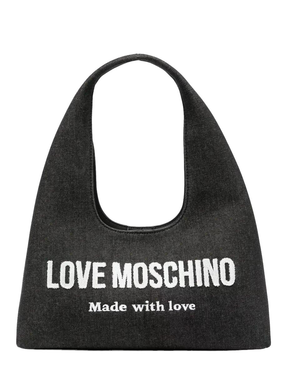 MOSCHINO Love Moschino Logo Appliqué Denim Shoulder Bag