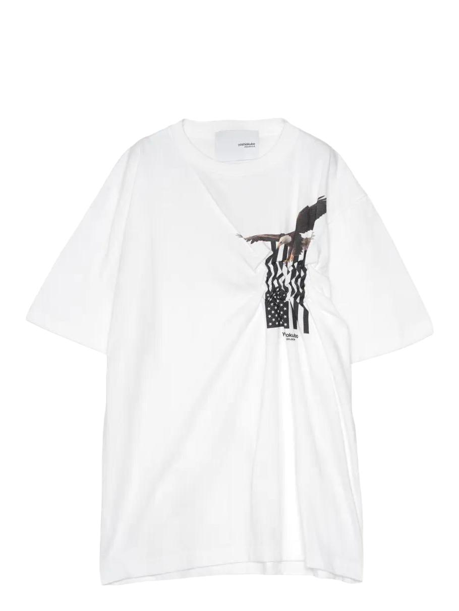 YOSHIOKUBO Yoshiokubo Eagle Print Gathered T-Shirt