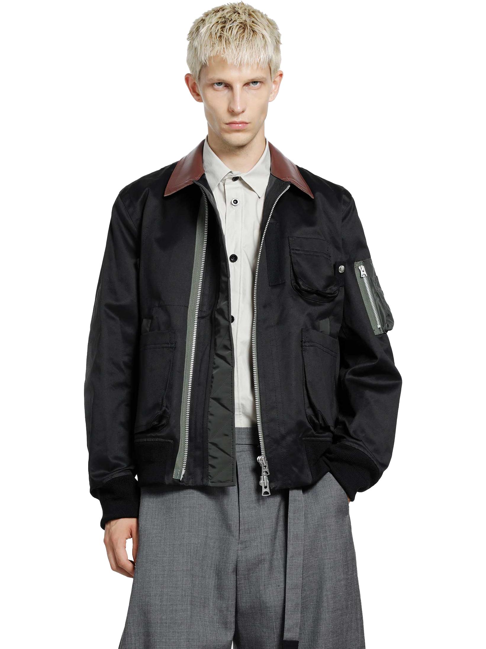 SACAI Sacai Cotton Twill Blouson with Leather Collar