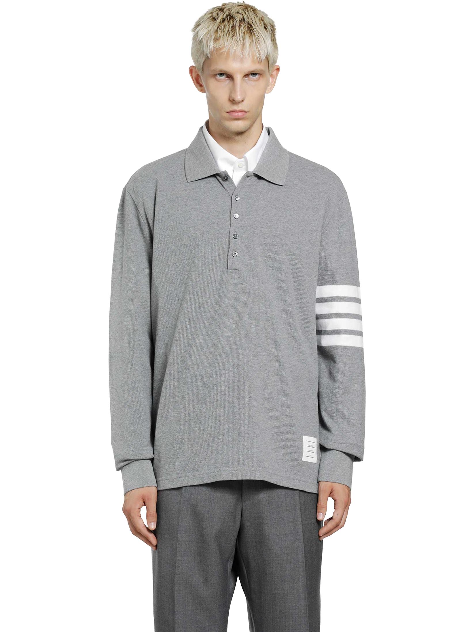 THOM BROWNE cotton piqué 4-bar long sleeve polo