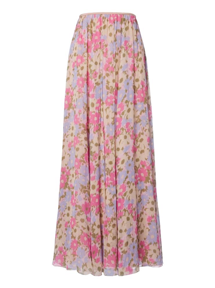 VALENTINO Valentino Floral Silk Crêpe de Chine Maxi Skirt
