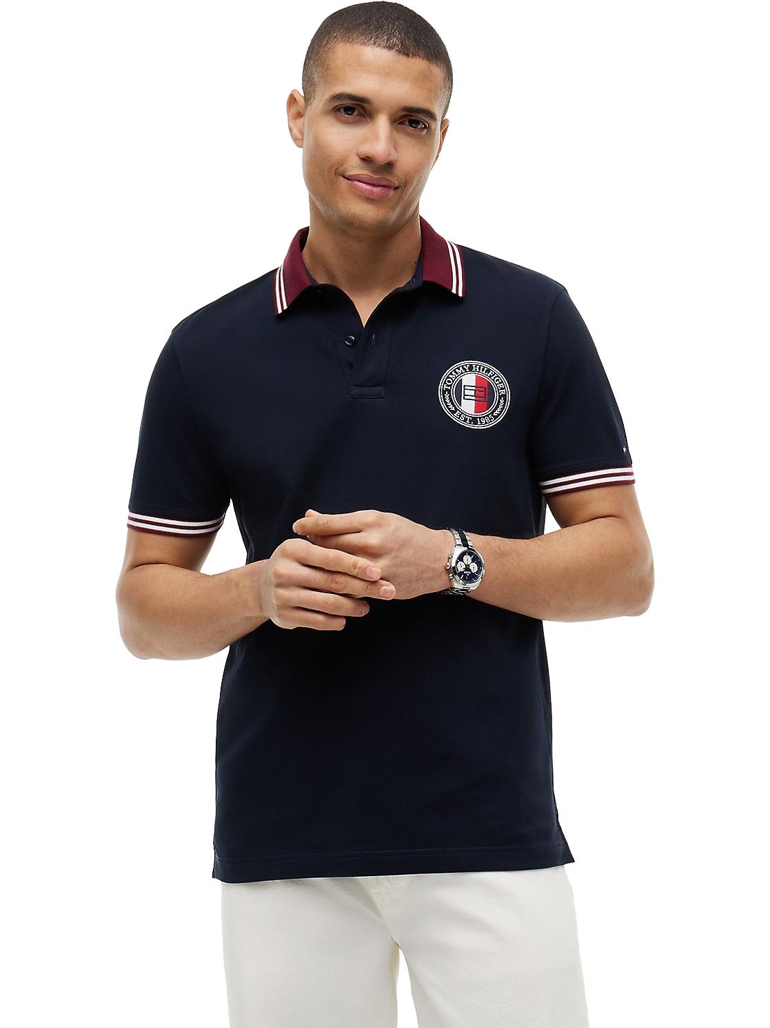 TOMMY HILFIGER men's regular fit circle logo tipped polo -
