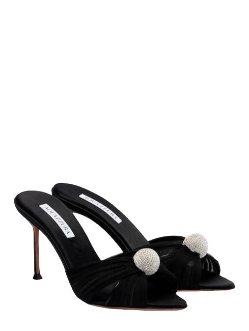 AQUAZZURA Aquazzura Embellished Satin Mules with Leather Trim