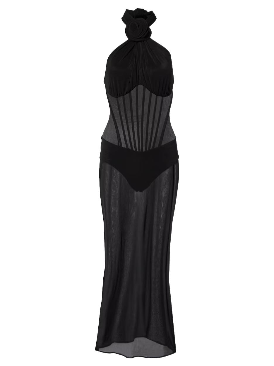 MAGDA BUTRYM Magda Butrym Black Sheer Halterneck Corset Dress