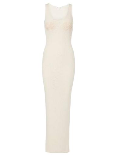 MOSCHINO graphic print a-line silk midi dress with square neckline