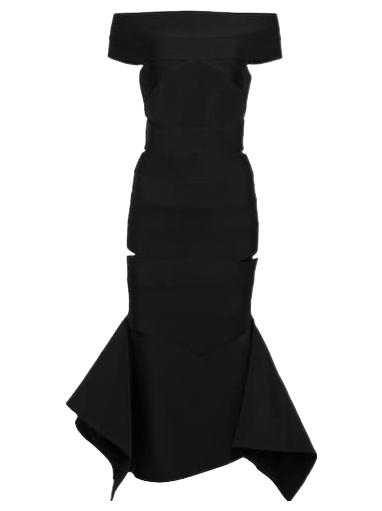 ALEXANDRE VAUTHIER Alexandre Vauthier Off-Shoulder Knit Midi Dress with Slit Detail and Asymmetrical Hem