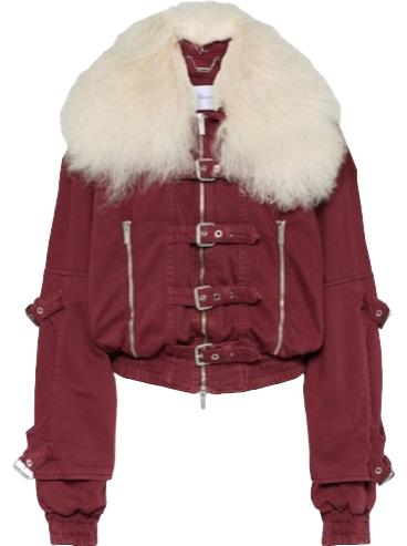 BLUMARINE Blumarine Cropped Denim Jacket with Shearling Trim