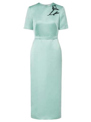 ERDEM Erdem Floral Embellished Belted Duchesse Satin Midi Dress