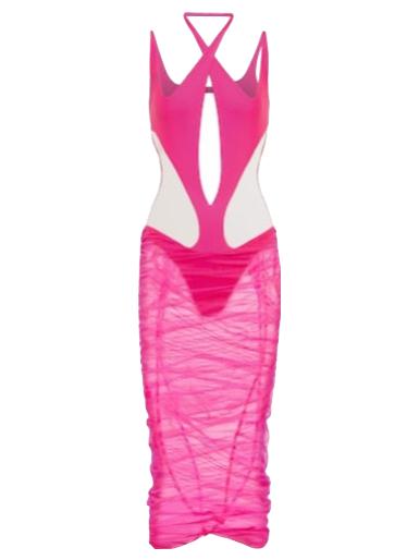 MUGLER Mugler Cutout Paneled Tulle Midi Dress