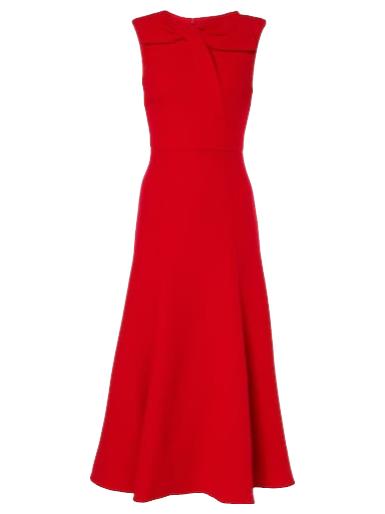ROLAND MOURET Roland Mouret Sleeveless Wool Crêpe Midi Dress with Knot Detail