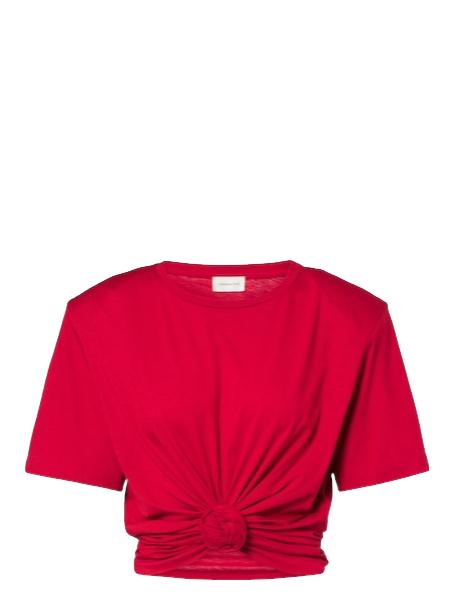 MAGDA BUTRYM Magda Butrym Cropped Cotton-Blend Jersey T-Shirt with Knot Detail