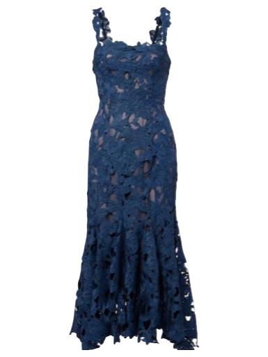 OSCAR DE LA RENTA Oscar de la Renta Guipure Lace Floral Embroidered Midi Dress