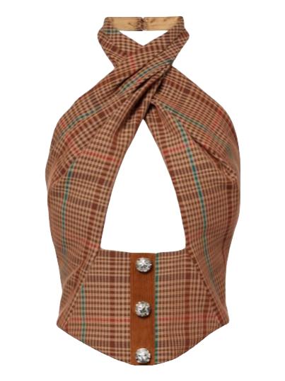 AREA Area Checked Wool-Blend Miniskirt