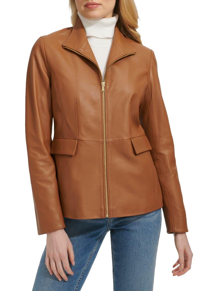 COLE HAAN Cole Haan Wing Collar Leather Jacket