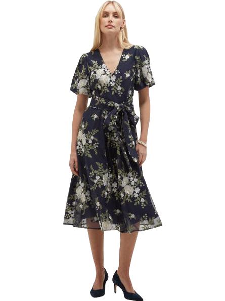 HOBBS LONDON HOBBS LONDON Embroidered V-Neck Belted Midi Dress