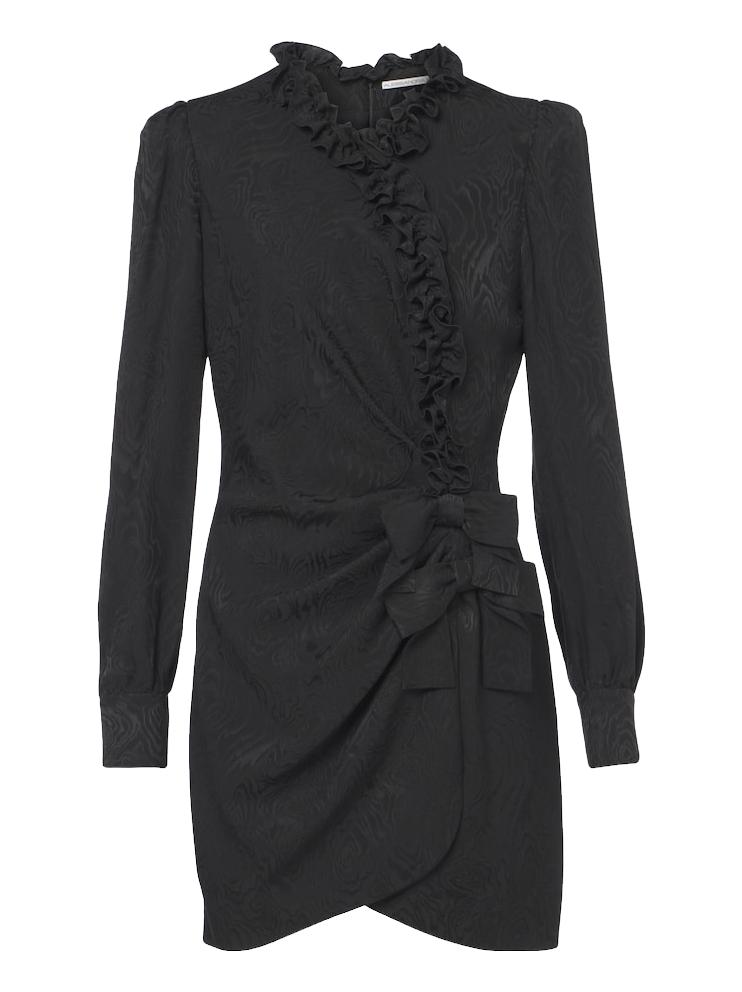ALESSANDRA RICH Alessandra Rich Black Silk Moiré Minidress with Bow Detail