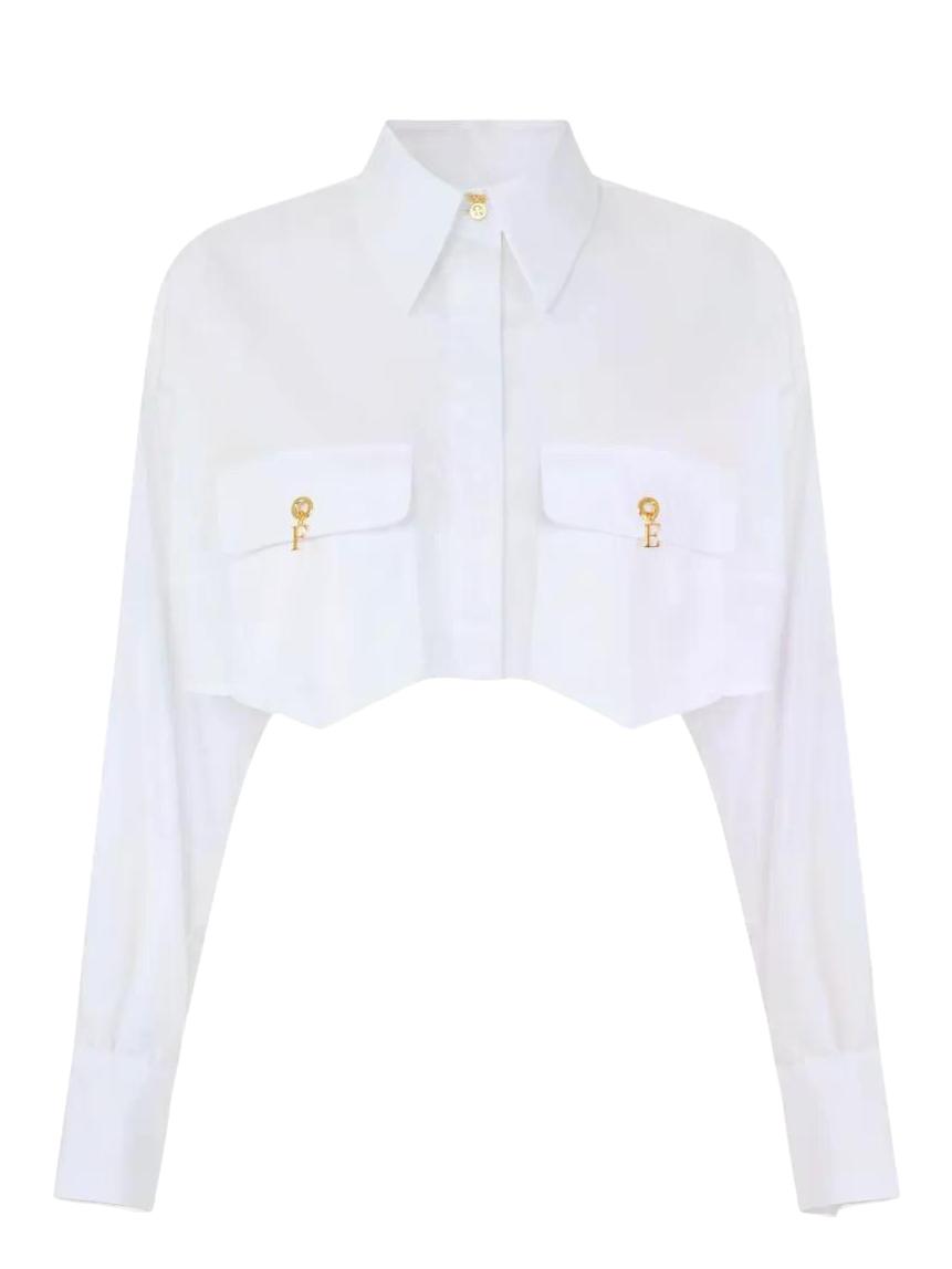 ELISABETTA FRANCHI Elisabetta Franchi Cropped Cotton Shirt with Patch Pockets and Logo Detail