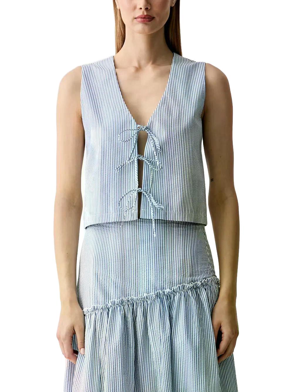 BENETTON Benetton Striped Tie-Fastening Sleeveless Blouse