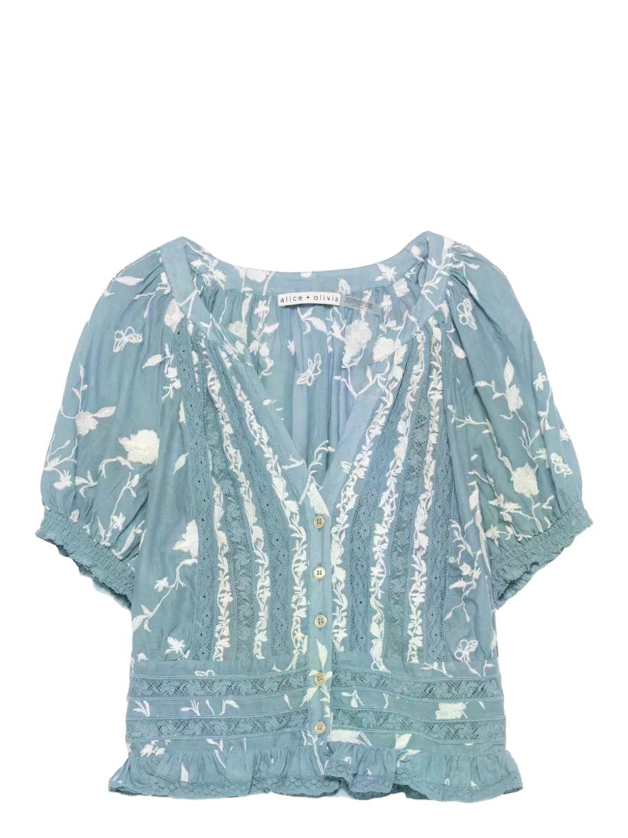 ALICE + OLIVIA Alice + Olivia Embroidered Lace-Trimmed Cotton Blouse