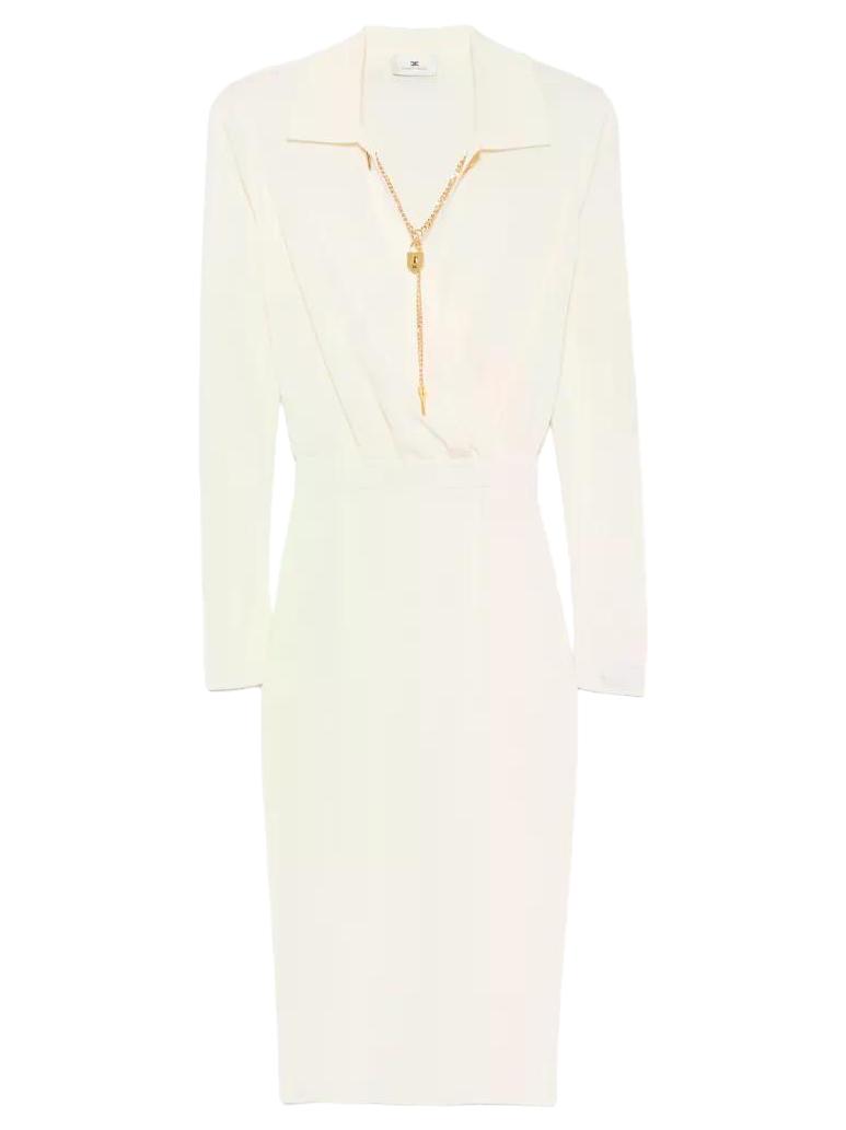 ELISABETTA FRANCHI Elisabetta Franchi Ribbed Midi Dress with Padlock Detail