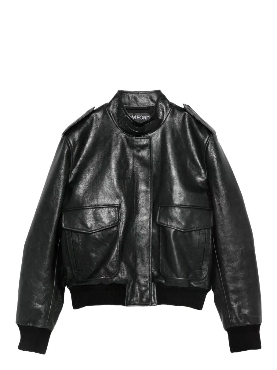TOM FORD TOM FORD Epaulette Detail Leather Bomber Jacket