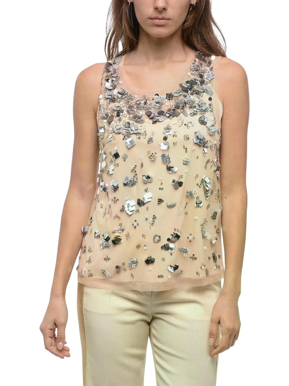 P.A.R.O.S.H P.A.R.O.S.H. Embellished Sleeveless Sheer Top