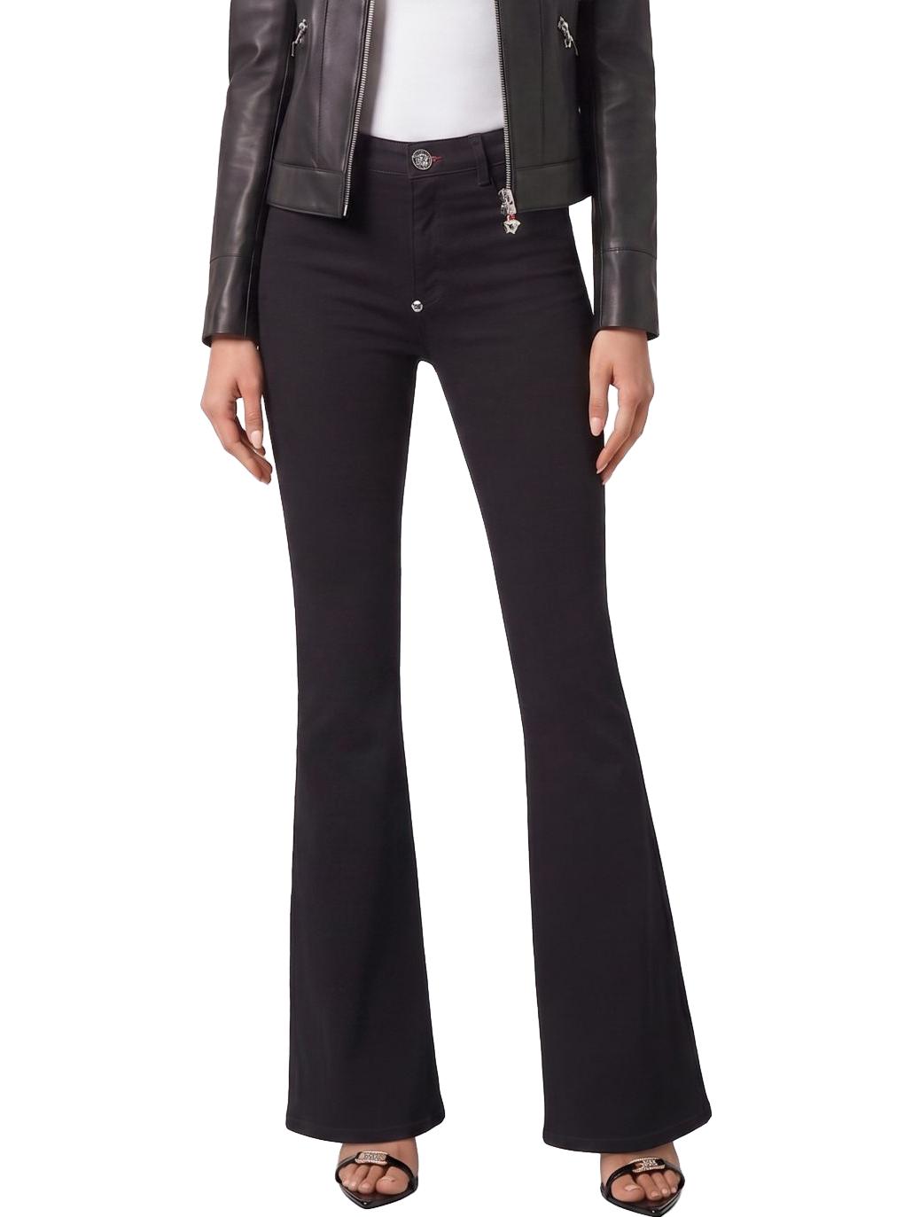 PHILIPP PLEIN Philipp Plein High-Waisted Flared Jeans in Stretch Denim with Metal Logo