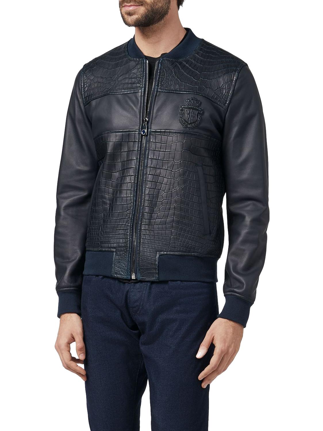 BILLIONAIRE Billionaire Crocodile and Nappa Leather Bomber Jacket with Crest Logo