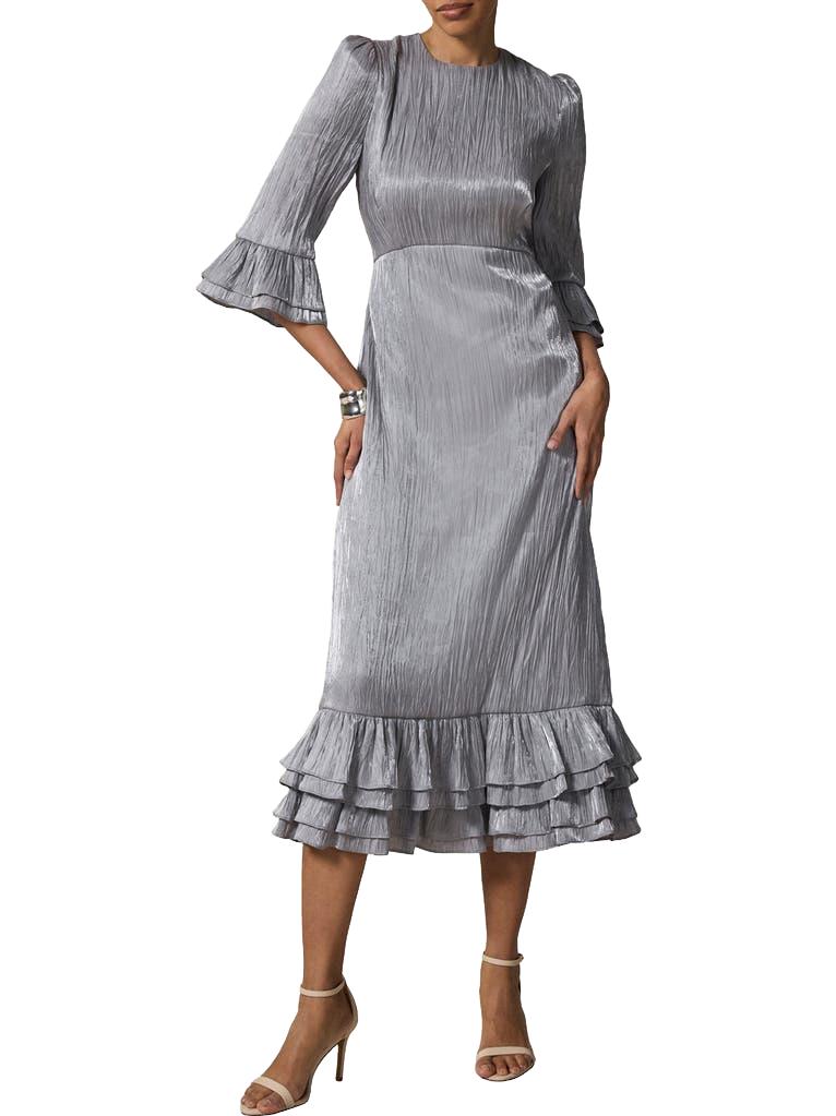 MINT VELVET MINT VELVET Metallic Ruffle Sleeve Midi Dress