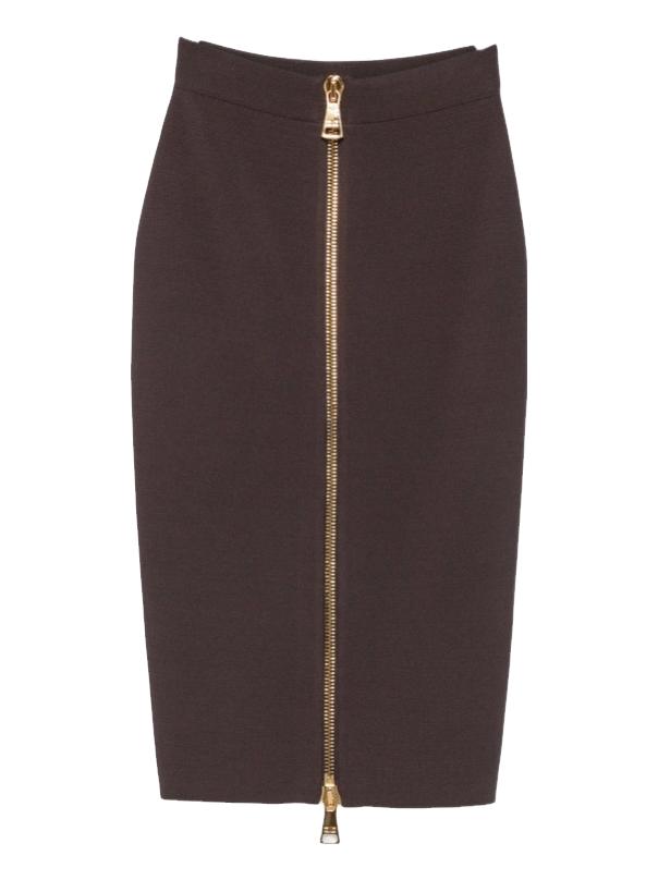 ELISABETTA FRANCHI Elisabetta Franchi Ribbed Midi Skirt with Two-Way Zip Front